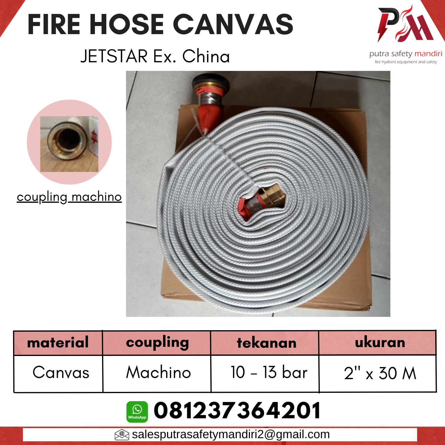 FIRE HOSE CANVAS SELANG DAMKAR 2 INCH x 30 METER