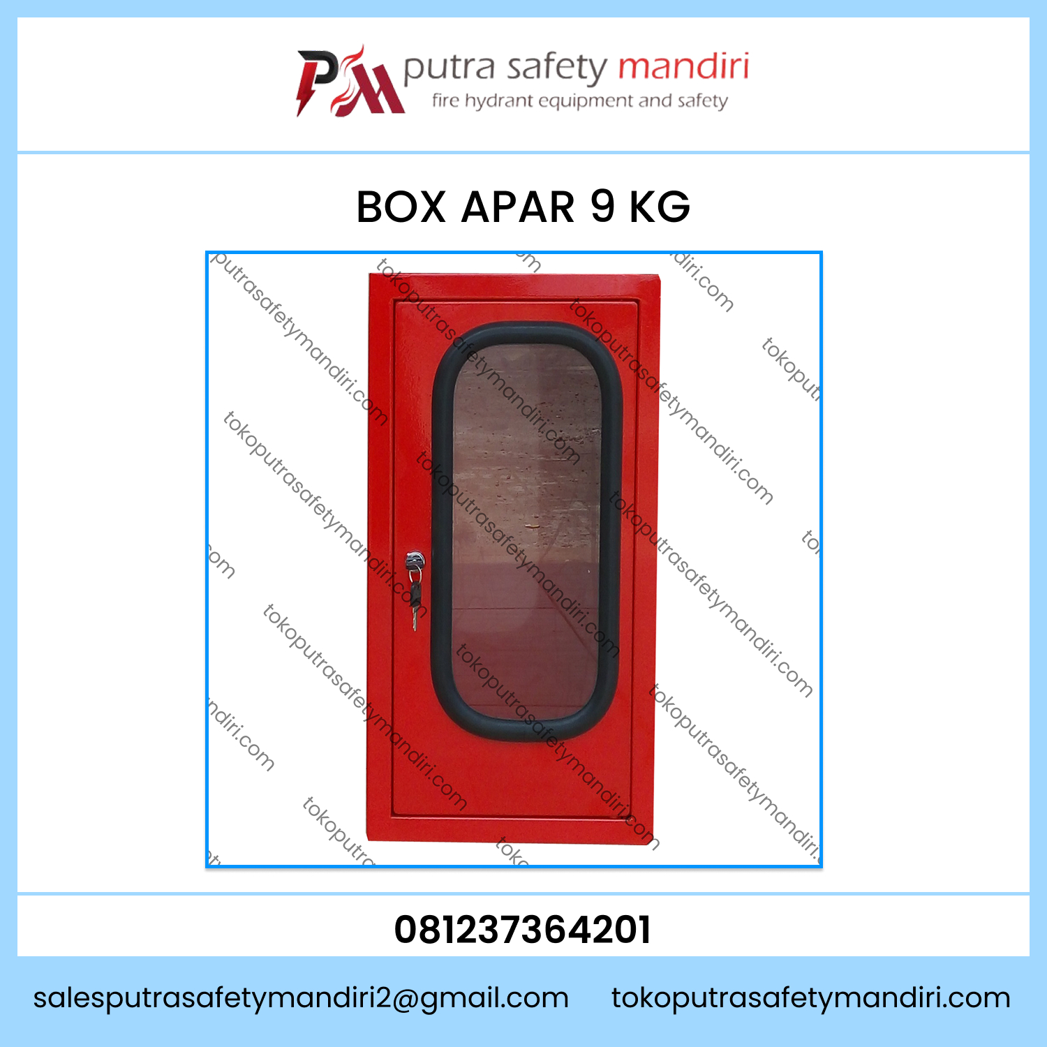 RAK APAR 9 KG KACA 3MM DENGAN KUNCI PLAT BESI TEBAL