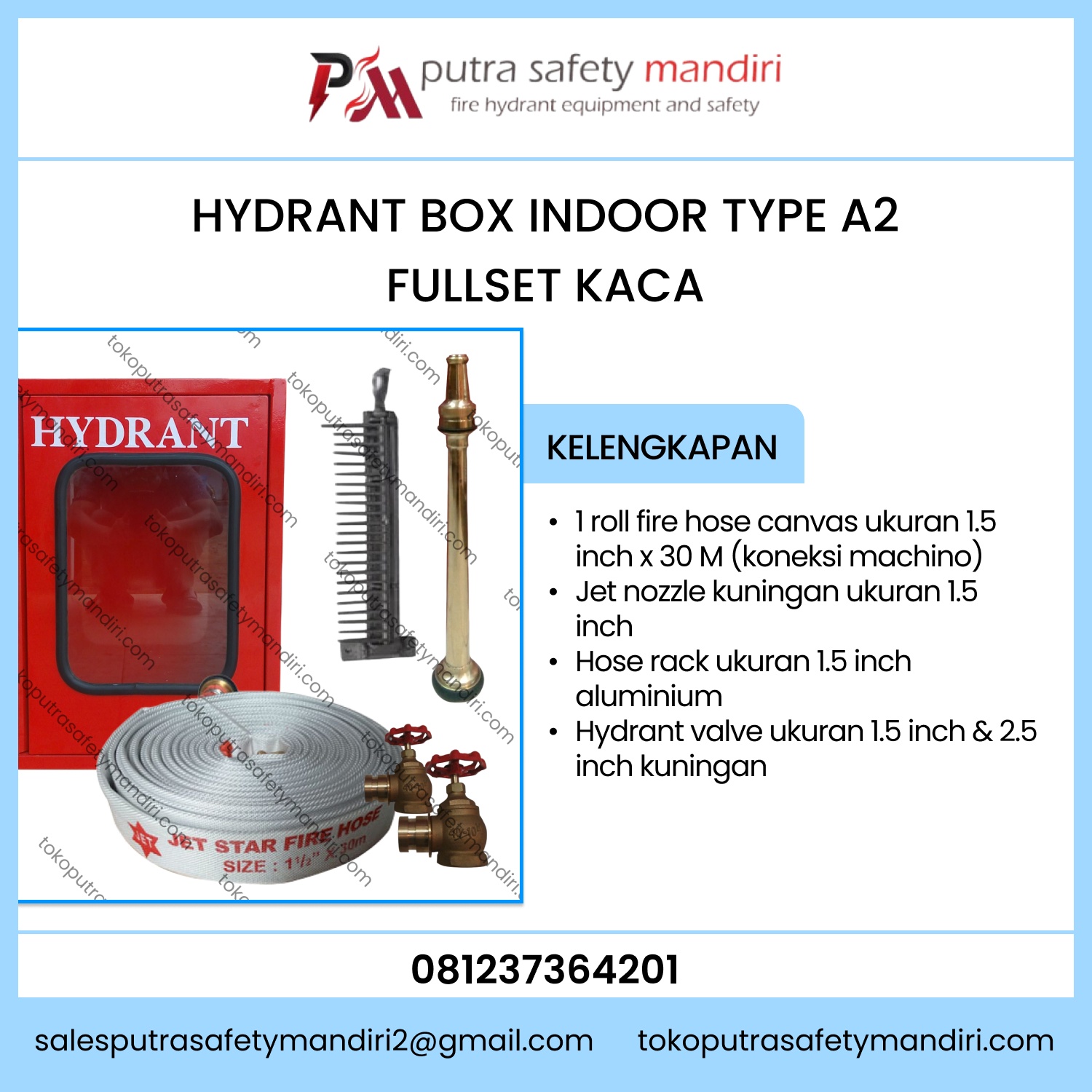 HYDRANT BOX INDOOR TYPE A2 PINTU KACA FULLSET