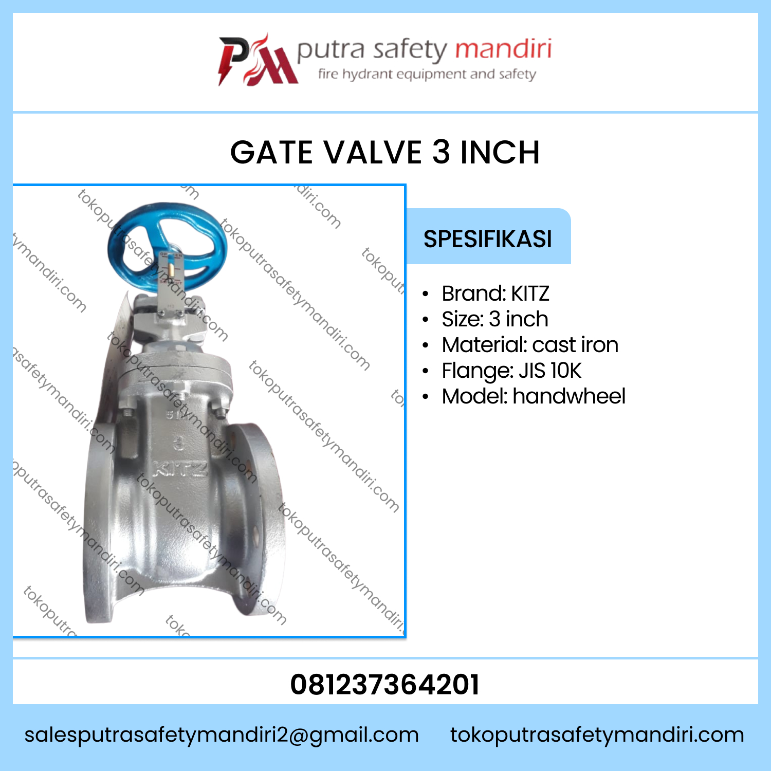 SUPPLIER KITZ VALVE GATE JIS 10K 3 INCH FLANGE CAST