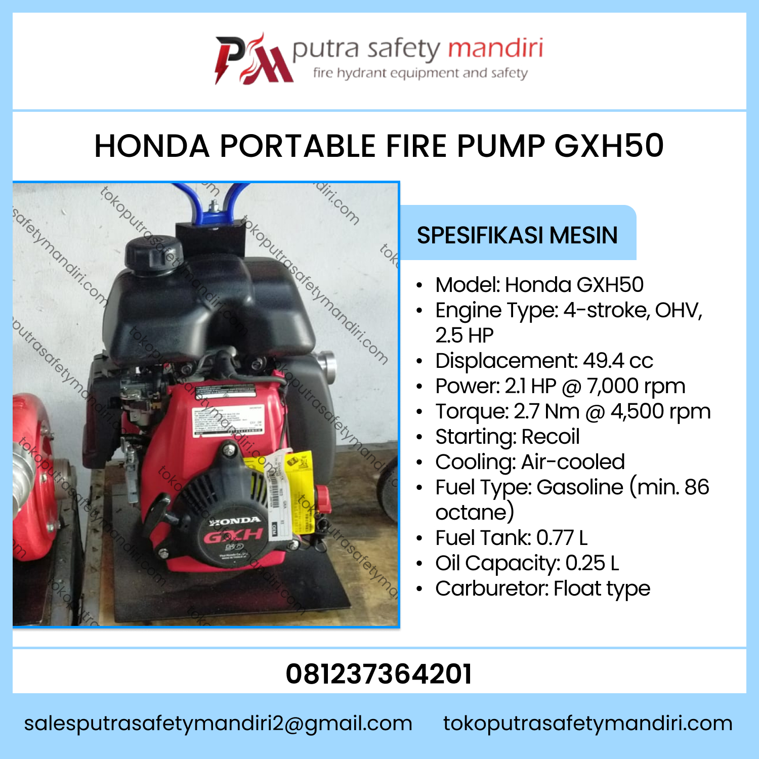 HONDA GXH50 PORTABLE FIRE PUMP POMPA JINJING
